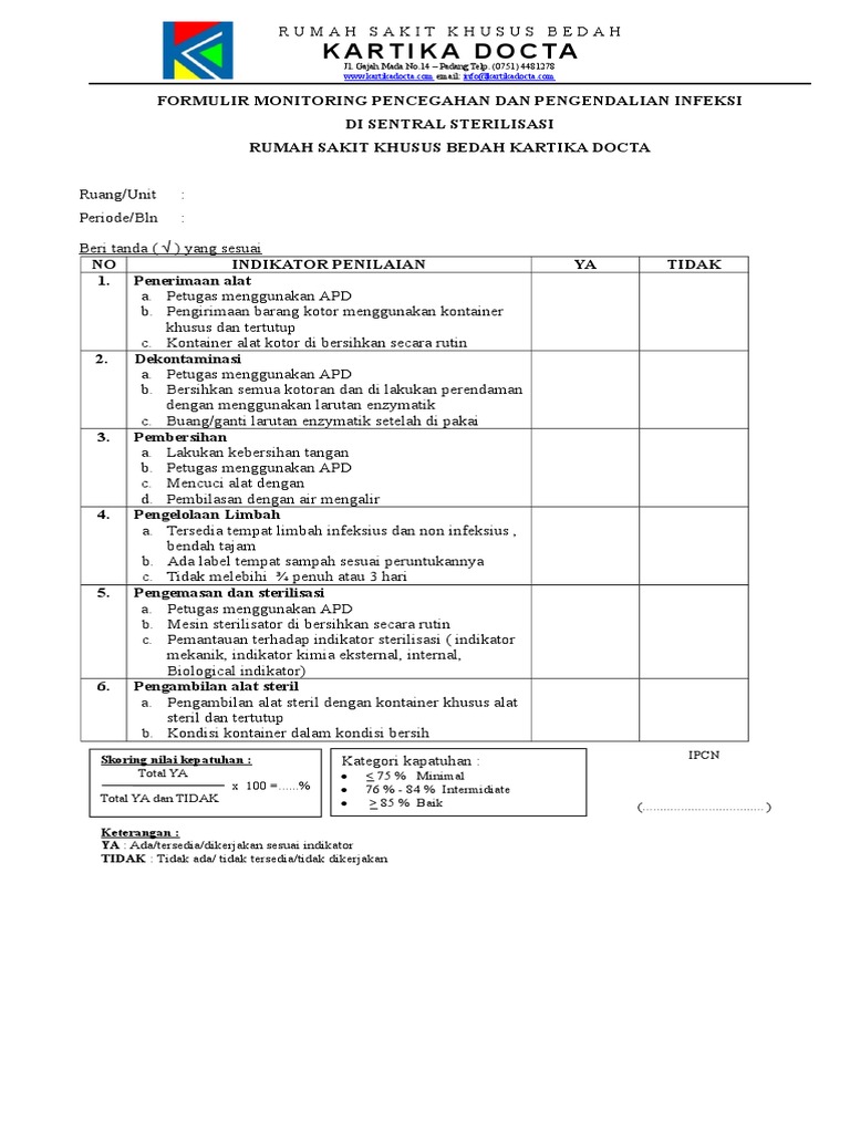 Form Ceklist CSSD | PDF
