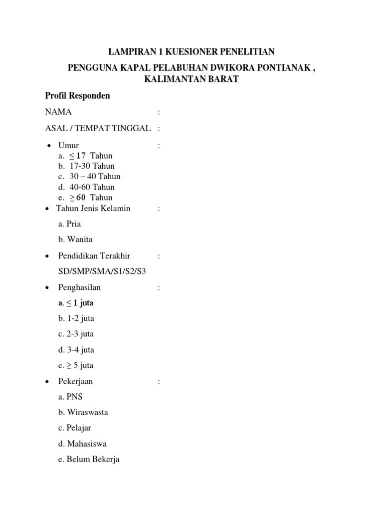 Lampiran 1 Kuesioner Penelitian | PDF