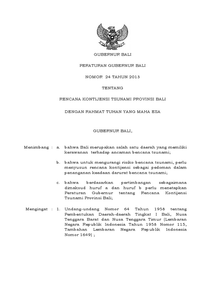Rencana Kontijensi TSUNAMI PROV BALI | PDF