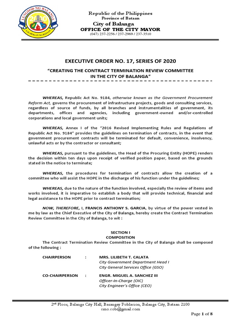 Contract Termination Review Committee | PDF