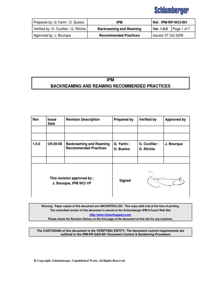 IPM-RP-WCI-001 Backreaming and Reaming Recommended Practices | PDF