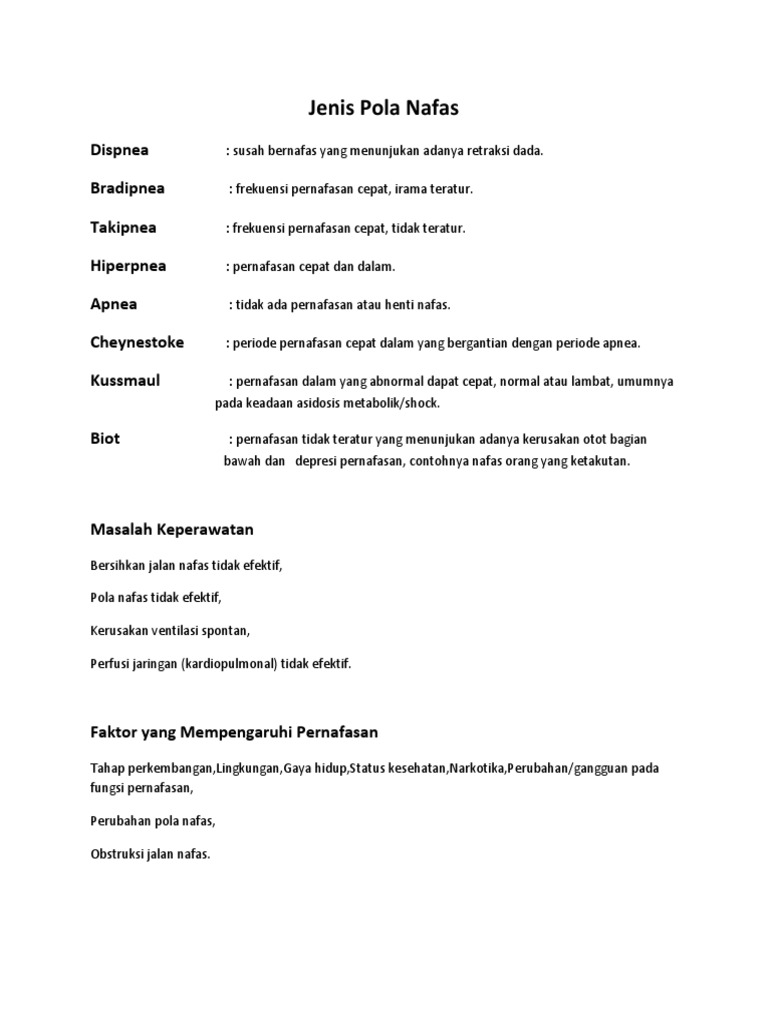 Tipe Pola Nafas dan Masalah Keperawatan | PDF
