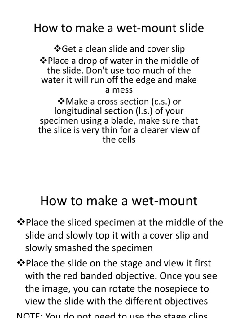 How To Make A Wet-Mount Slide | PDF | Home & Garden
