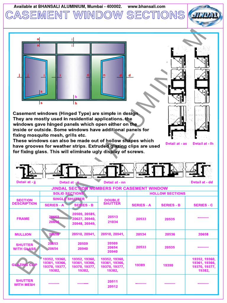 Aluminium Window Section Details