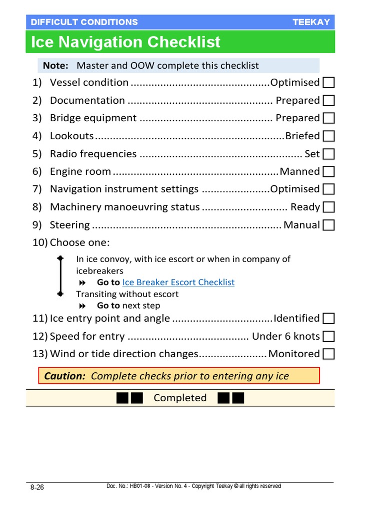 Ice Navigation Checklists PDF | PDF