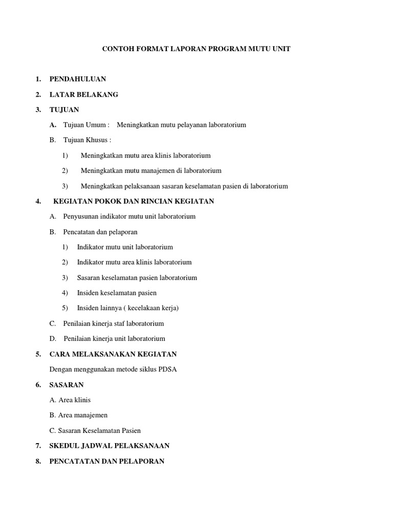 Contoh Format Laporan Program Mutu Unit | PDF