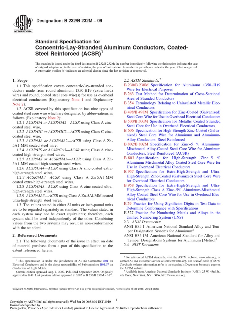 ASTM B 232 (ACSR Conductor) | PDF