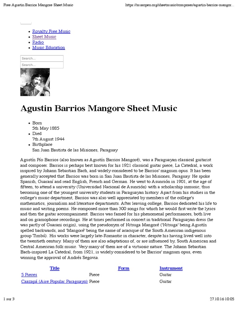 Agustin Barrios Mangore: A Profile of the Renowned Paraguayan Composer ...