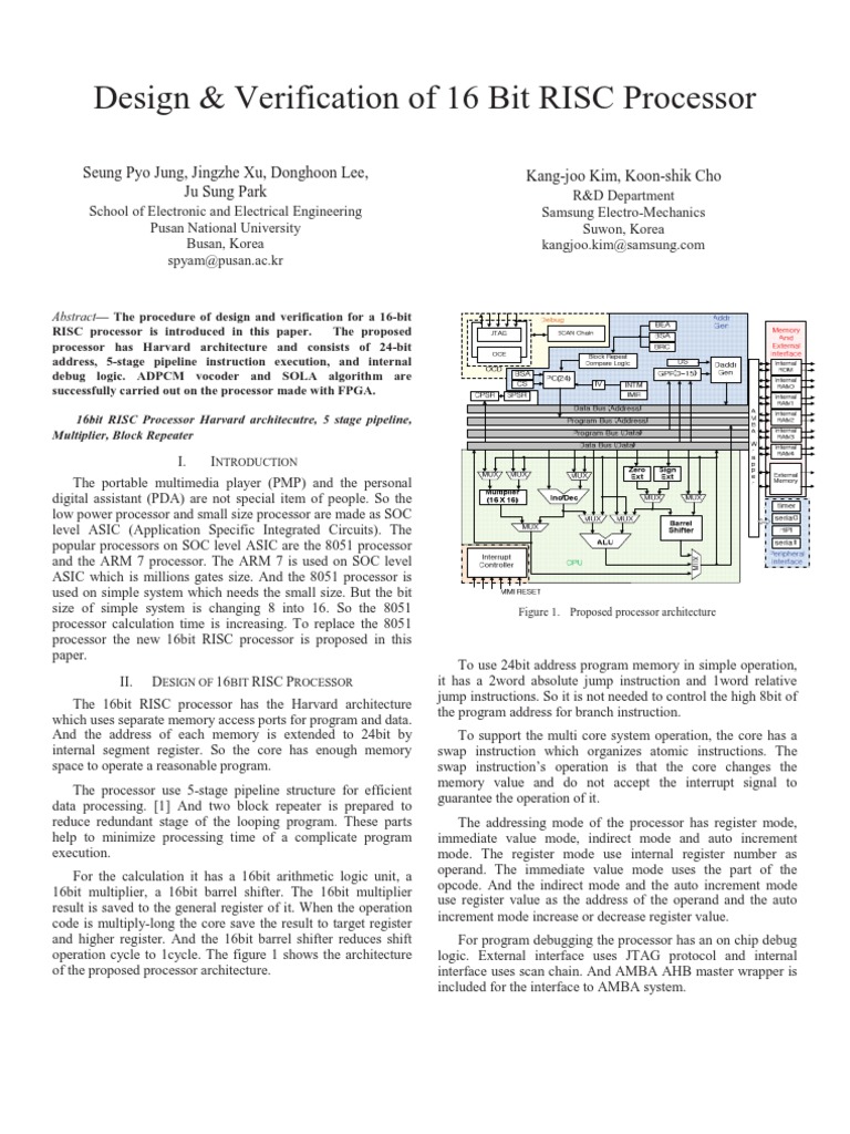 Design & Verification of 16 Bit RISC Processor | PDF | System On A Chip | Central Processing Unit