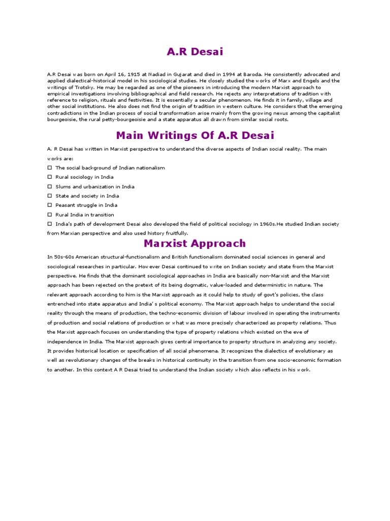 A.R Desai | PDF | Marxism | Sociology