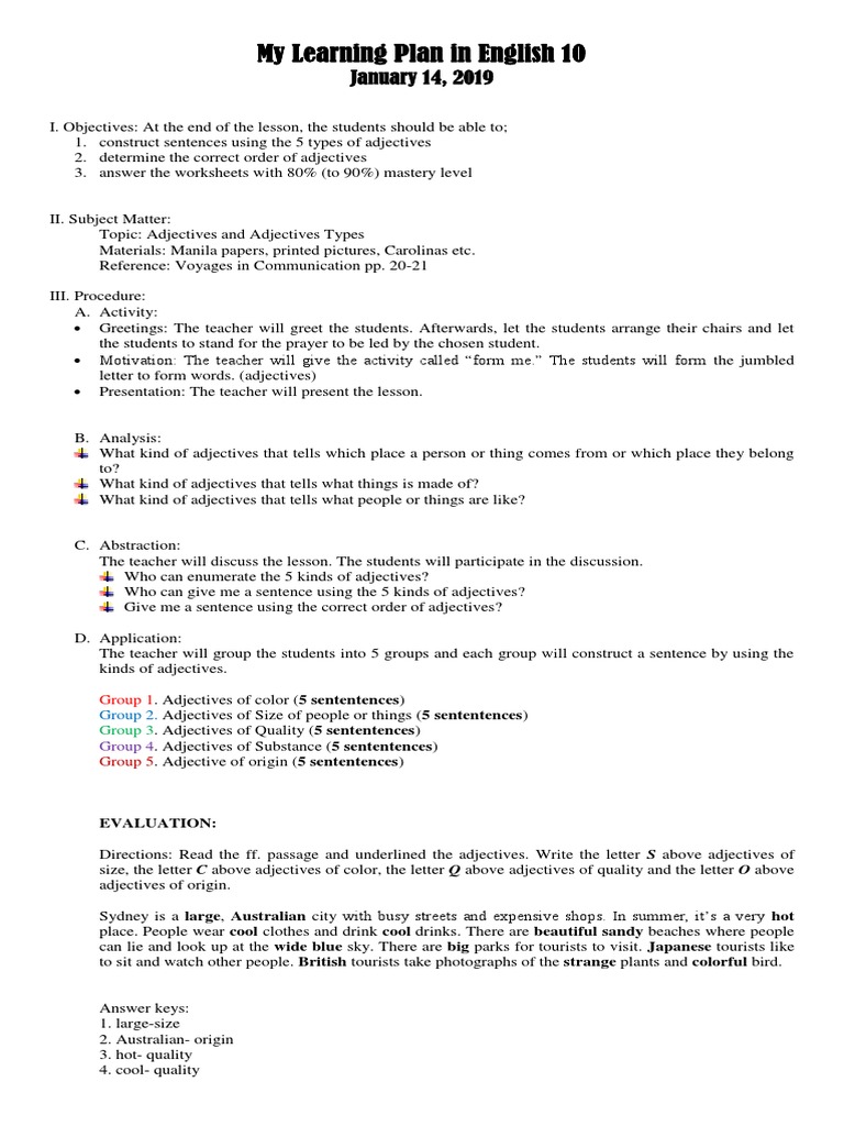 Lesson Plan 25 Adjectives 8 | PDF