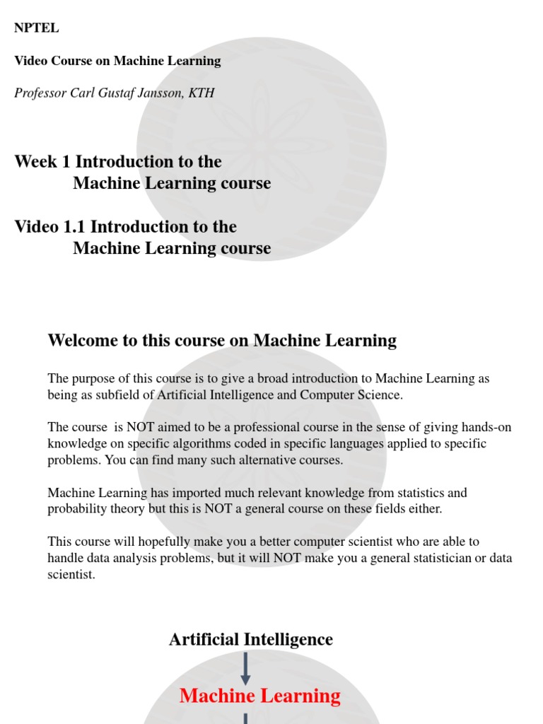 1.1-Introduction To The Machine Learning Course | PDF
