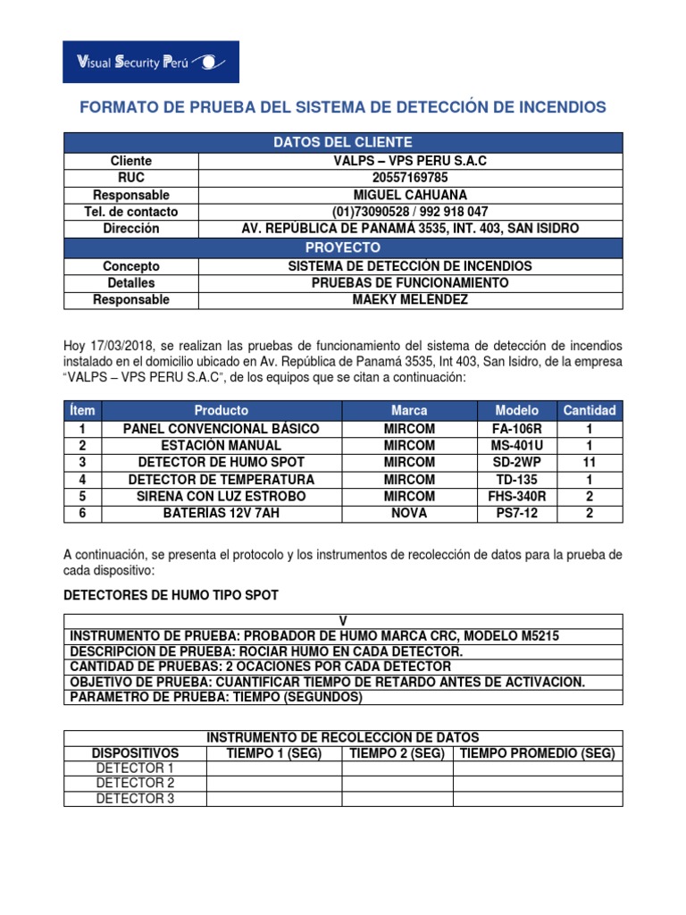 Formato Prueba de Sistema de Detección de Incendios PDF | PDF