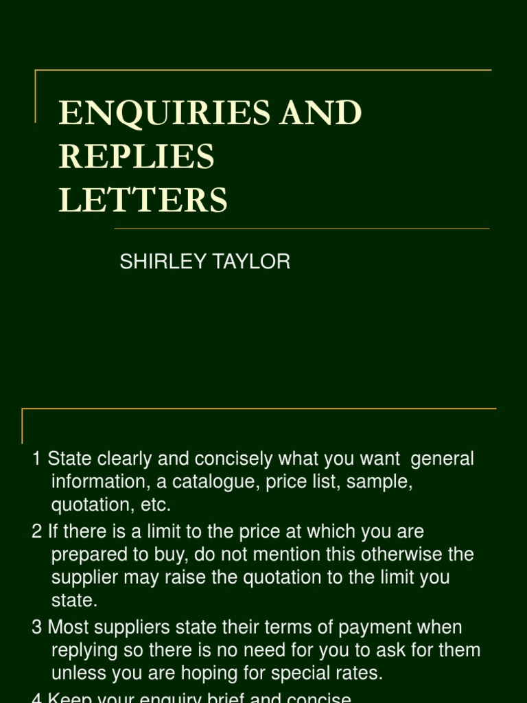 Enquiries and Replies | PDF