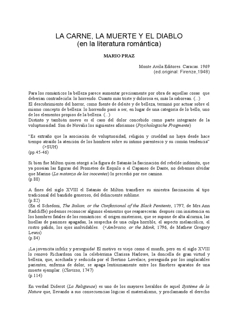 La Carne La Muerte y El Diablo en La Literatura Romantica Mario Praz ...