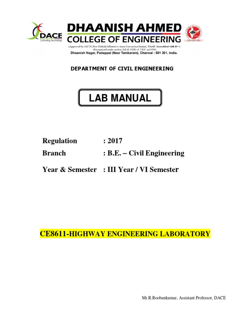 Highway Engineering Laboratory Manual | PDF | Technology & Engineering
