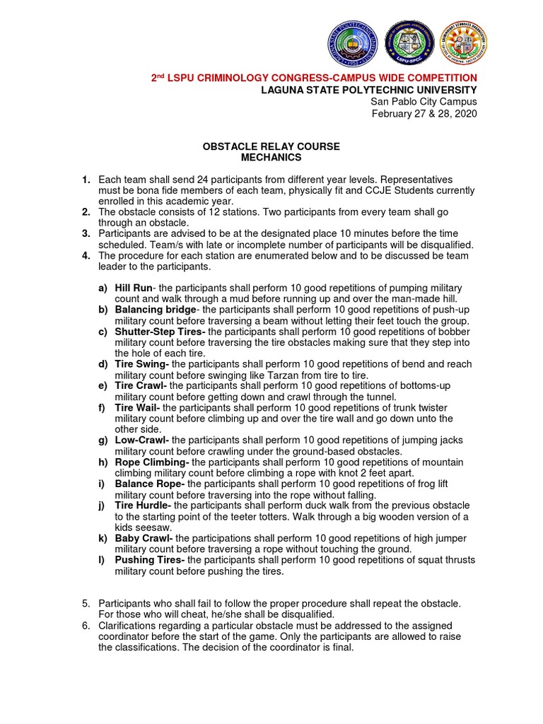 Obstacle Course Mechanics | PDF