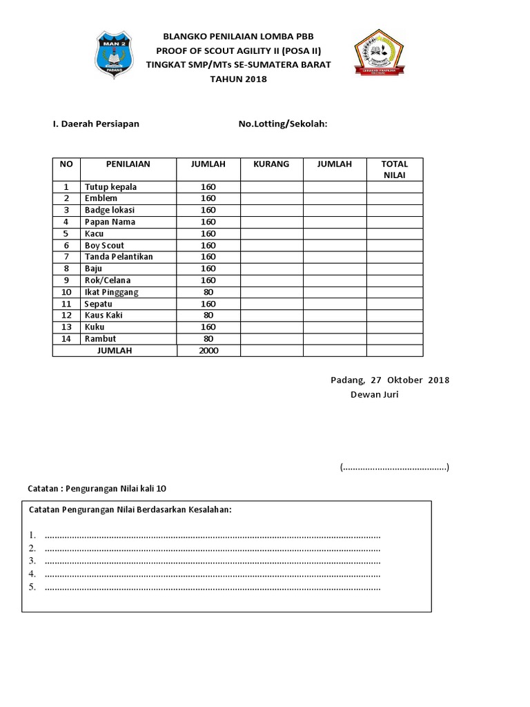 Blanko Penilaian PBB | PDF