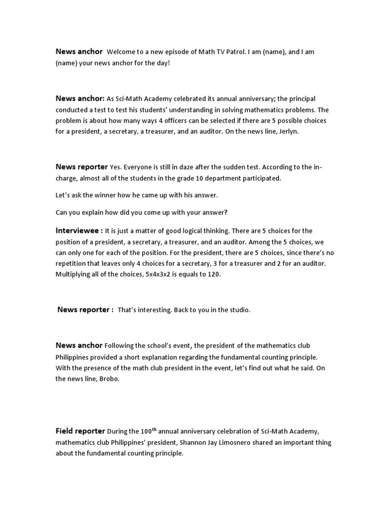 Mathematics Broadcasting Activity | PDF