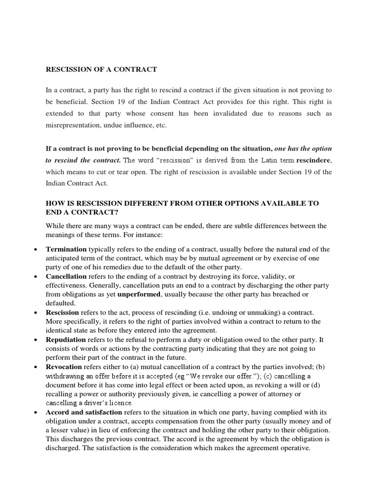 Rescission of Contracts | PDF