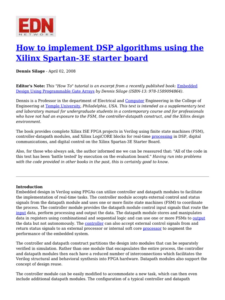 How To Implement Dsp Algorithms Using The Xilinx Spartan 3e Starter Board Pdf 