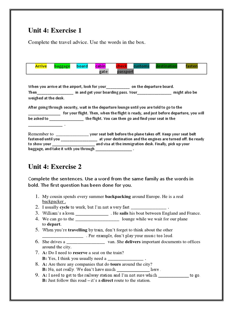 Unit 4 Travel Vocabulary and Grammar | PDF | Language Arts & Discipline
