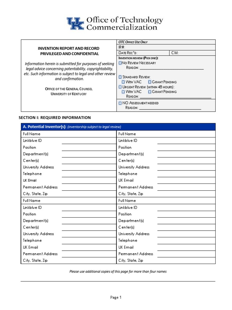 Invention Report Form PDF | PDF | Law
