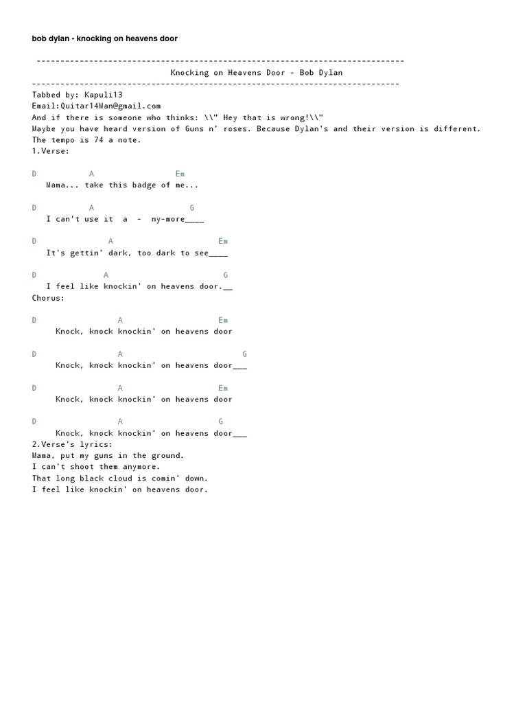 Bob Dylan - Knocking On Heavens Door | PDF