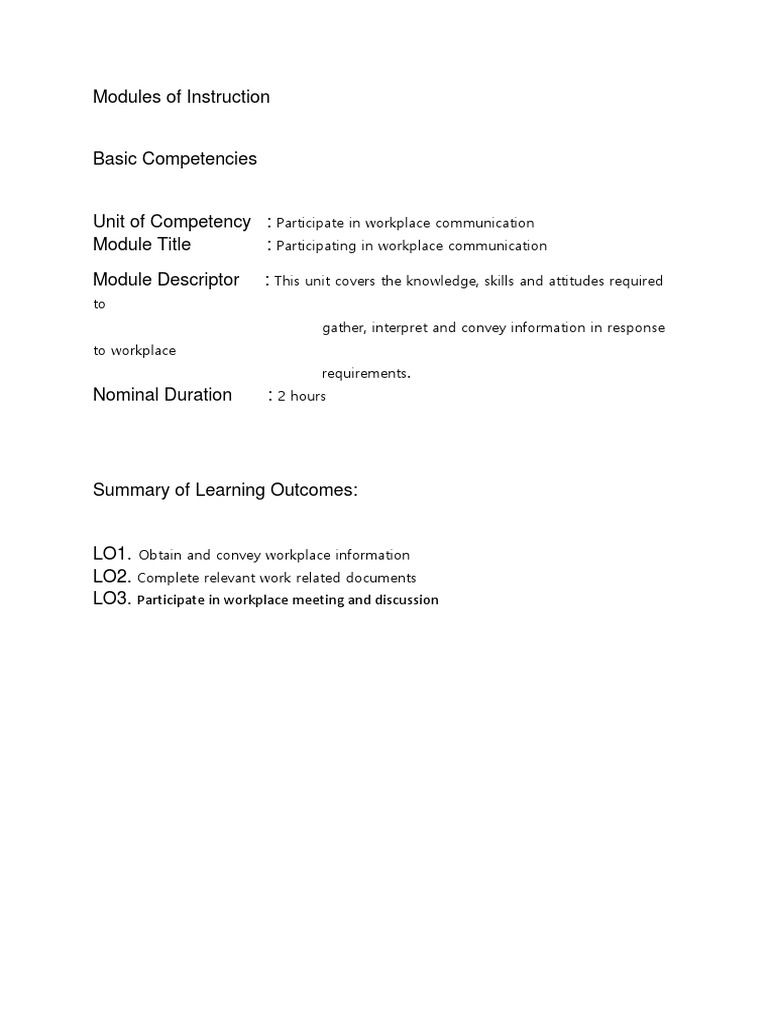 Modules of Instruction-Mses | PDF