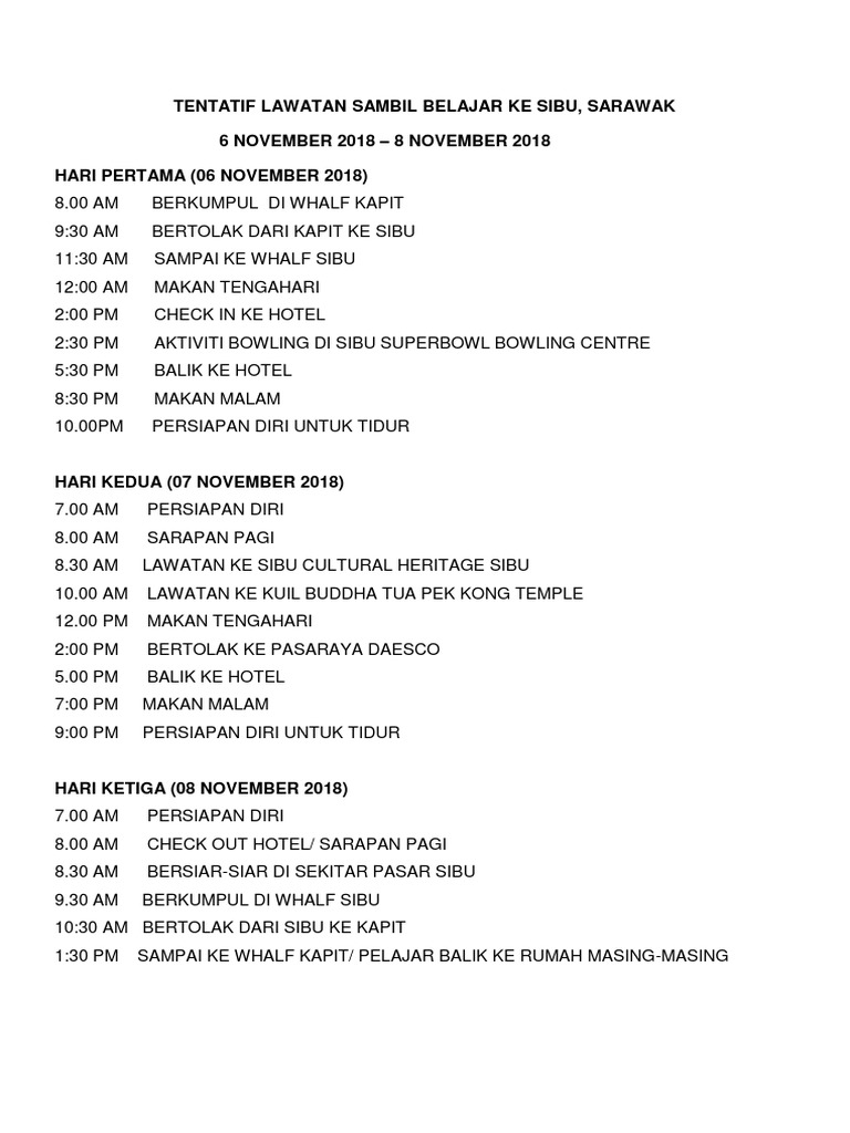 Tentatif Lawatan Sambil Belajar Ke Sibu | PDF