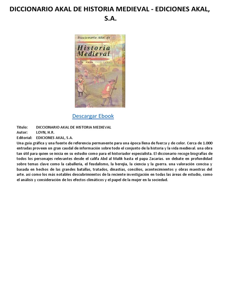 Diccionario Akal de Historia Medieval - Ediciones Akal, S.A. | PDF