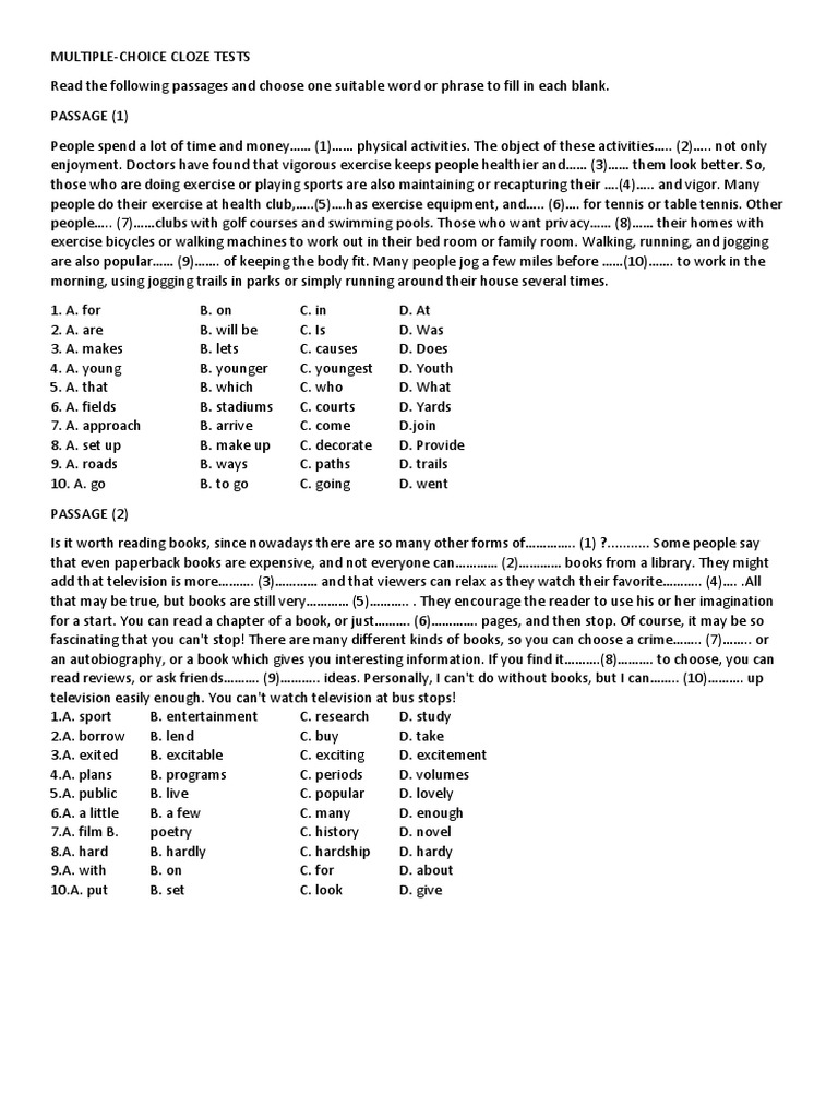 10 Cloze Paragraphs | PDF