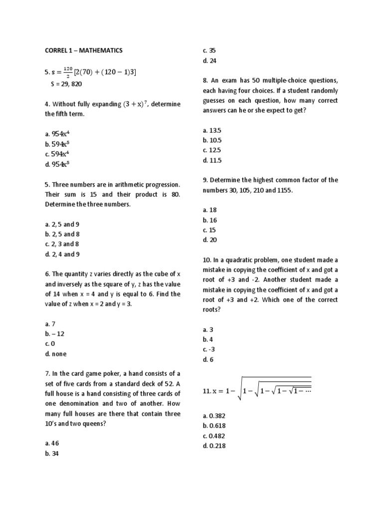 Analysis of Mathematics Exam Questions | PDF