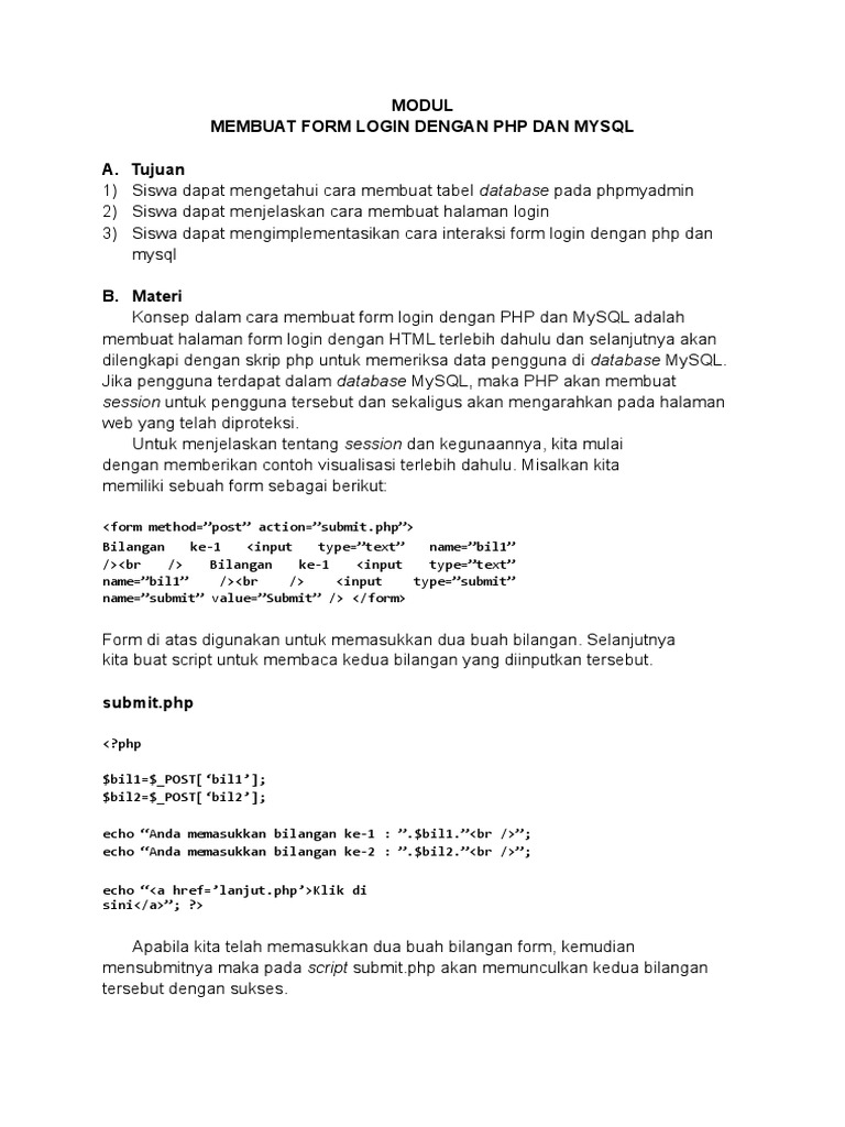 12 - Modul Membuat Form Login Dengan PHP Dan MySQL | PDF