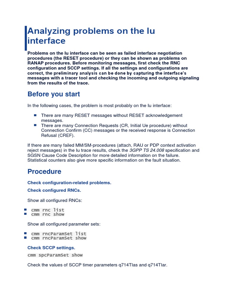 Analyzing Problems On The Iu Interface | PDF