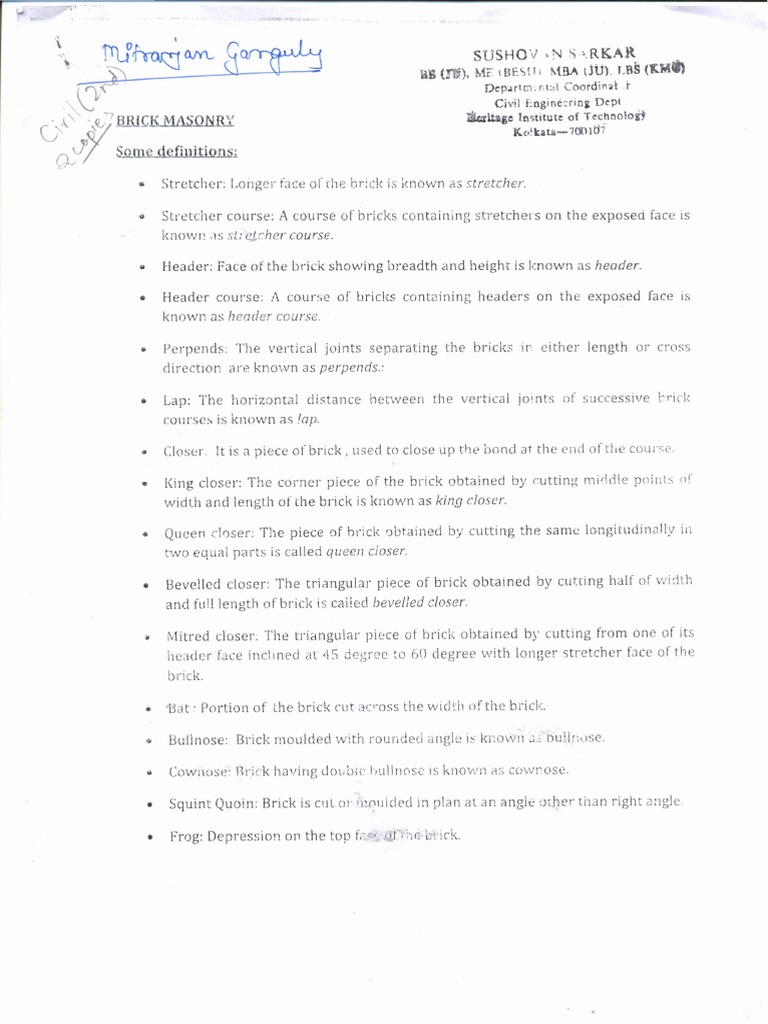 BRICK MASONRY Notes | PDF