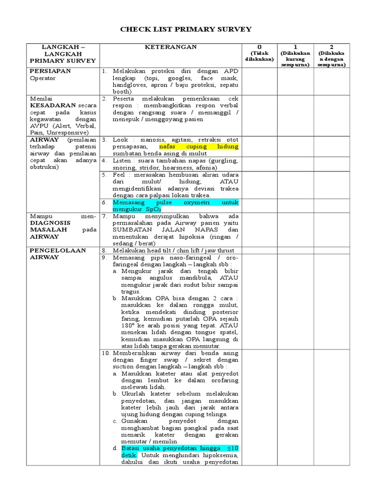 Checklist Primary Survey-1 | PDF | Sains & Matematika