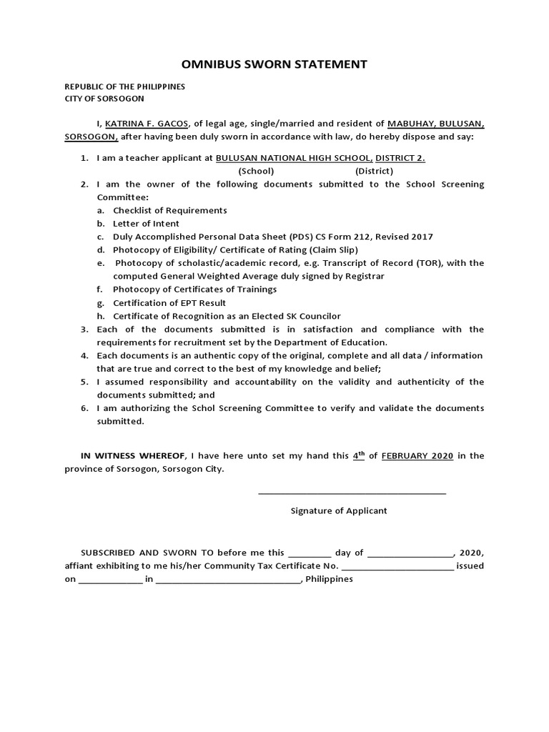 Omnibus Sworn Statement | PDF