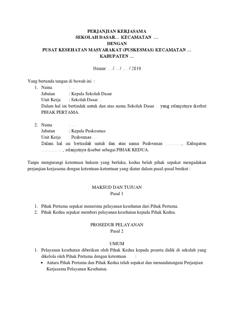 Contoh Mou SD Dengan Puskesmas | PDF