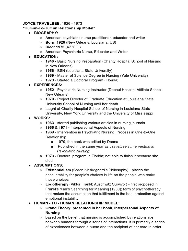 Joyce Travelbee's Human Relationship Model | PDF | Self-Improvement ...
