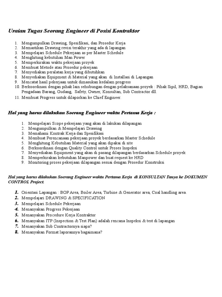 Tugas Seorang Engineer-1 | PDF