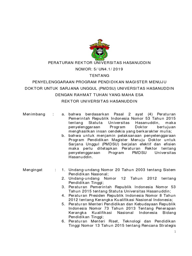 5-Peraturan Rektor Tentang Penyelenggaraan Program Magister Menuju Doktor Untuk Sarjana Unggul ...