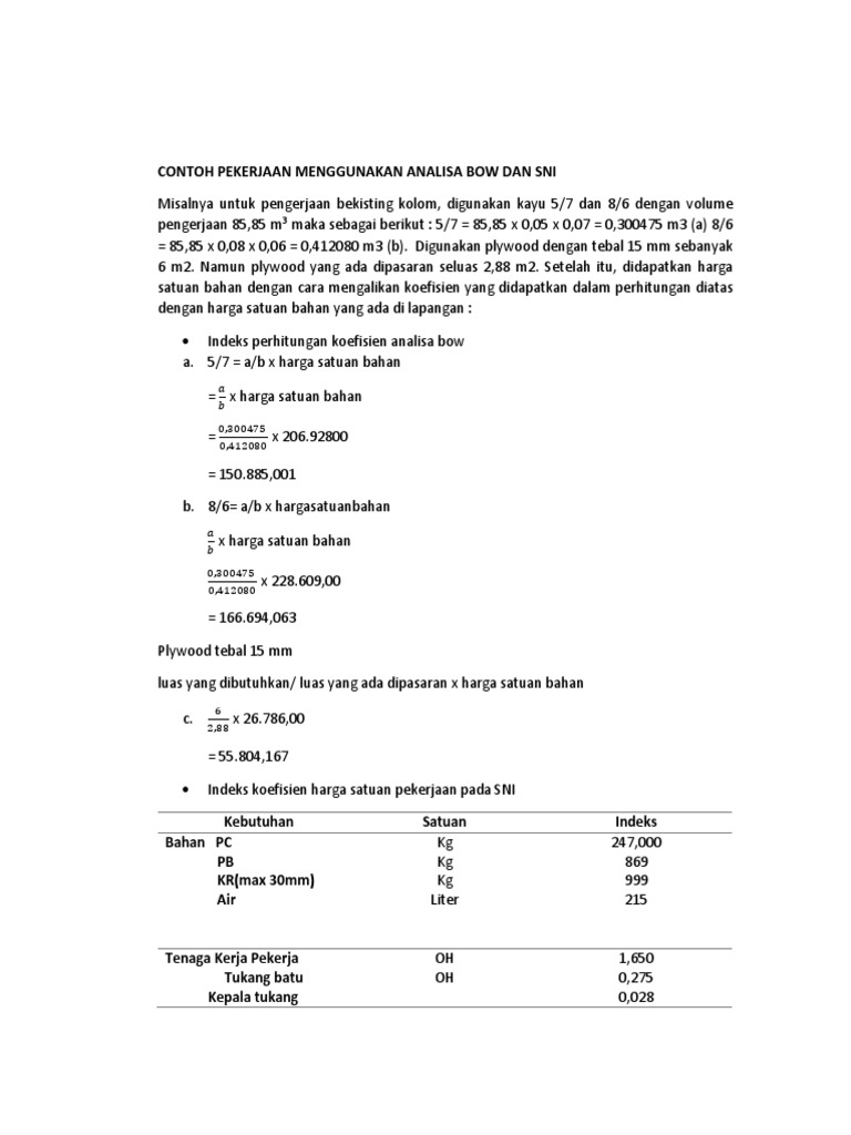 Contoh Pekerjaan Menggunakan Analisa Bow Dan Sni | PDF
