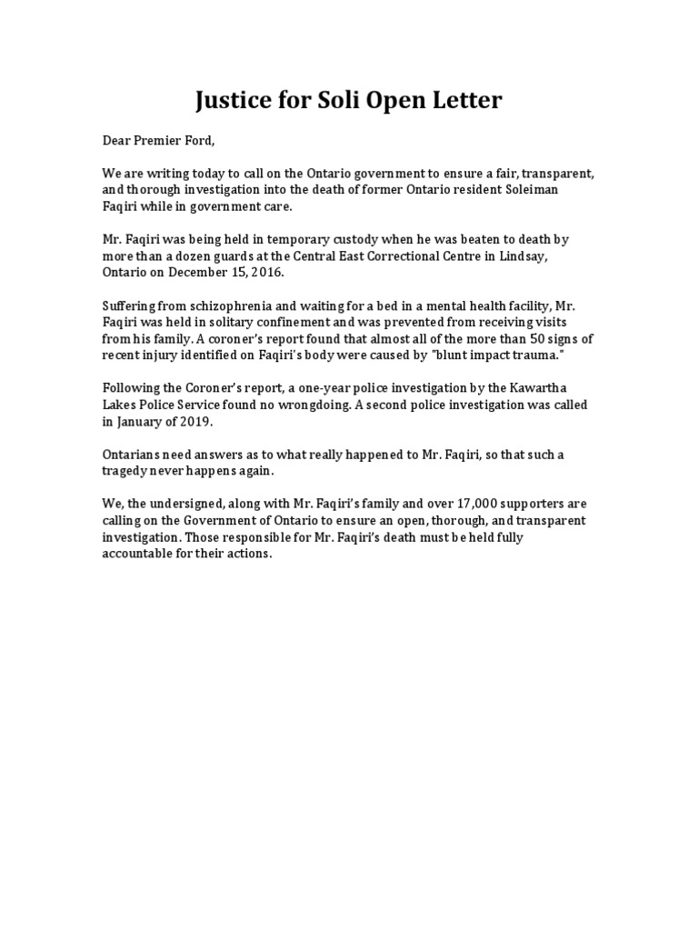 Justice For Soli Open Letter (Final Version) | PDF