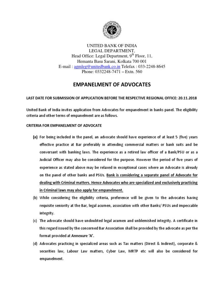 Advocate Empanelment Application 2025 | PDF