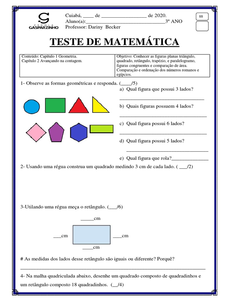 Teste de Matematica 3 Ano 1bim | PDF