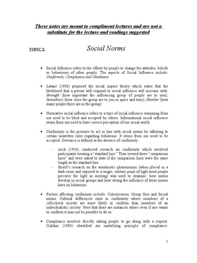 Brief Notes For Social Norms | PDF | Conformity | Social Group