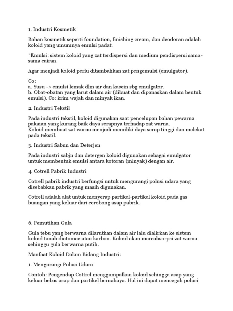 Peran, Dan Manfaat Koloid | PDF | Bisnis | Sains & Matematika