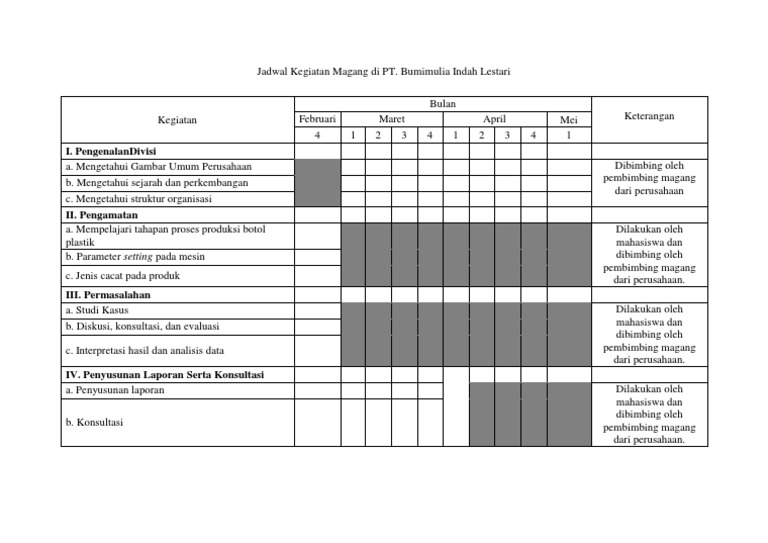 Jadwal Kegiatan Magang | PDF