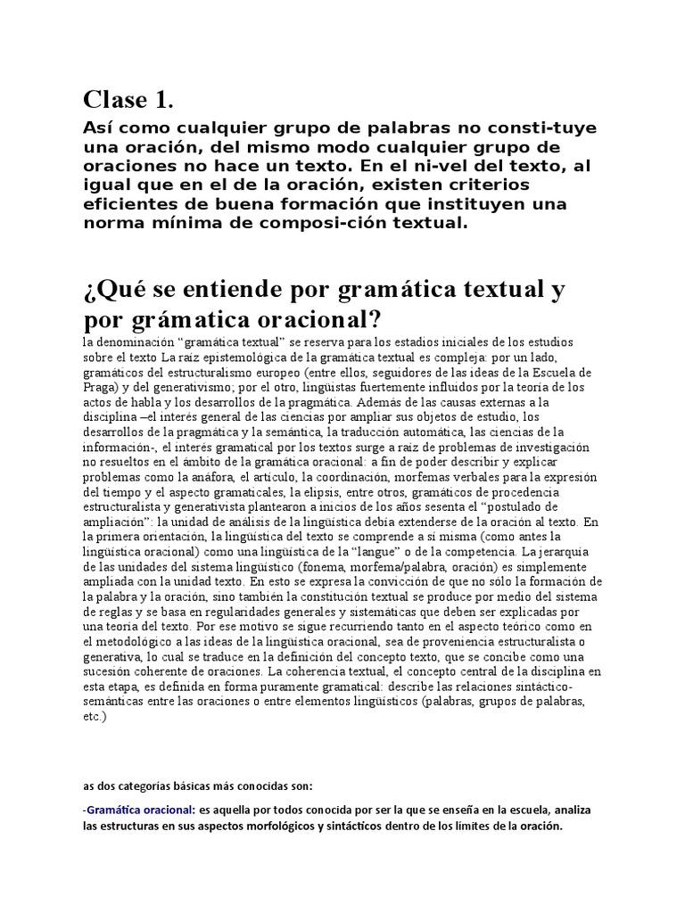 Que Se Entiende Por Gramatica Textual y Por Gramatica Oracional | PDF ...